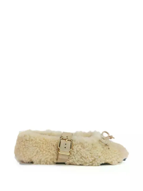 Marni Cream Shearling Ballerinas With Buckle