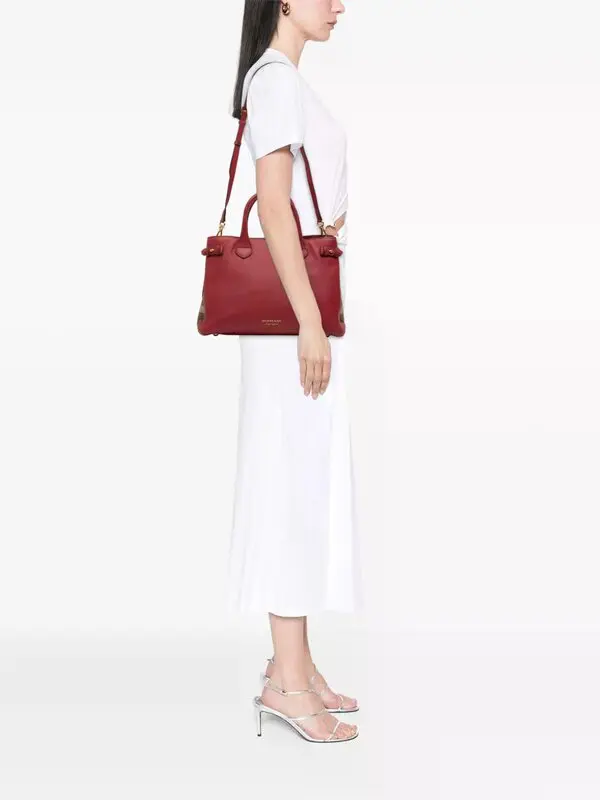 Burberry Medium Leather And House Check Banner Satchel - Red