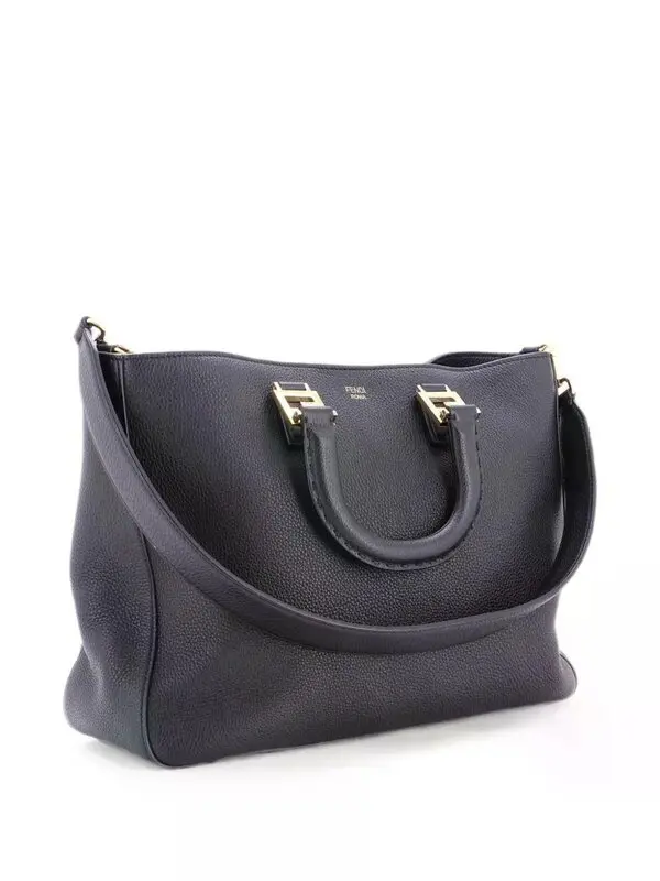Fendi Selleria Ff Handle Tote Leather Medium Satchel - Black