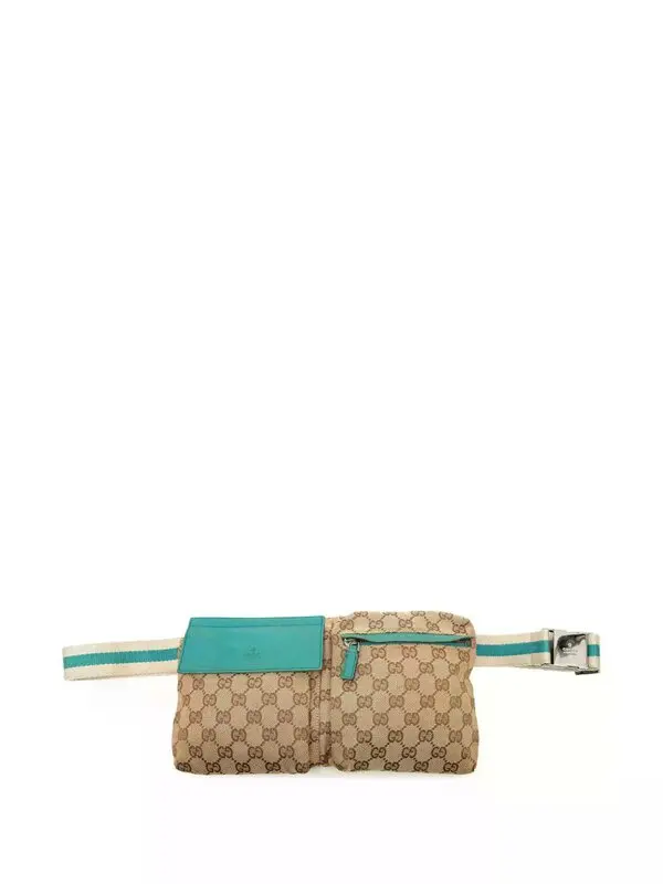 Gucci Gg Canvas Web Double Pocket Belt Bag - Blue