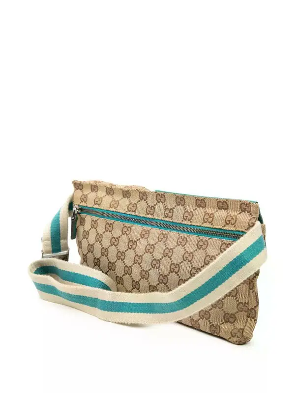 Gucci Gg Canvas Web Double Pocket Belt Bag - Blue