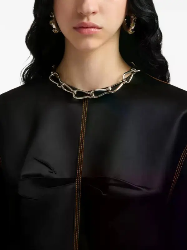 Marni Satin Midi Dress With Contrast Stitching