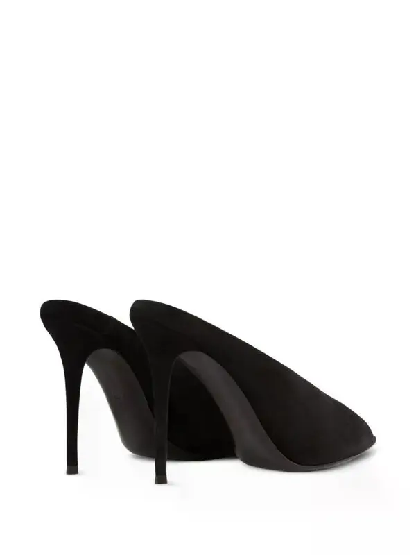 GIUSEPPE ZANOTTI Suede Geometric Cut Stiletto Heel Mules - Black