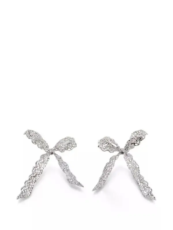 YVMIN Tone Lace Effect Bow Motif Earrings - Silver