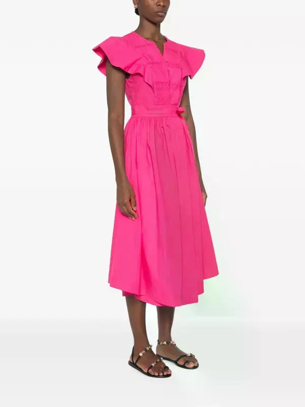 MII Lea Ruffled-sleeves Midi Dress