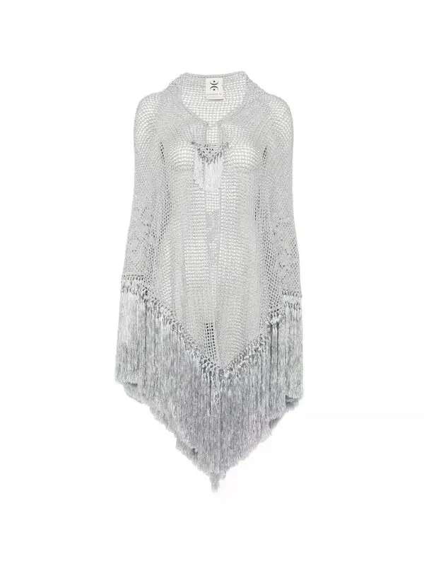 CHIARA IS Crochet-knit Poncho With Fringed Trim - Silver