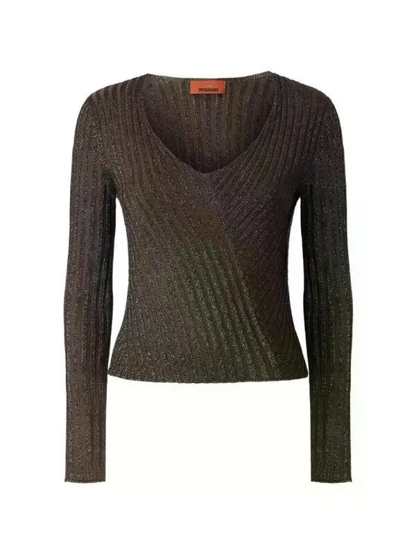 Missoni Metallic Thread Ribbed Knit V-neck Sweater