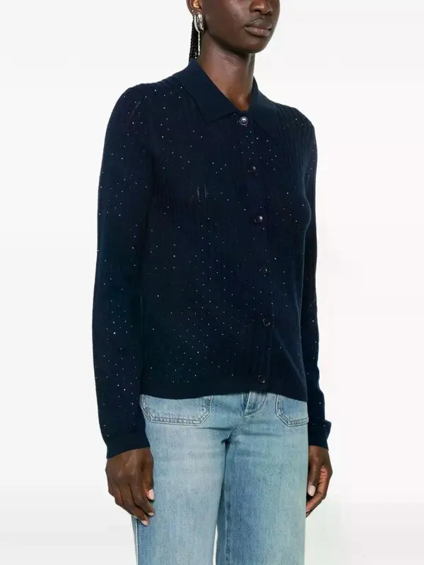 Maje Pointelle Knit Rhinestone Embellished Cardigan