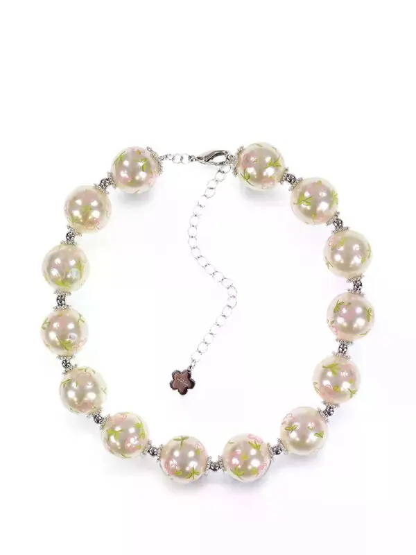 YVMIN Floral Faux Pearl Necklace - Silver
