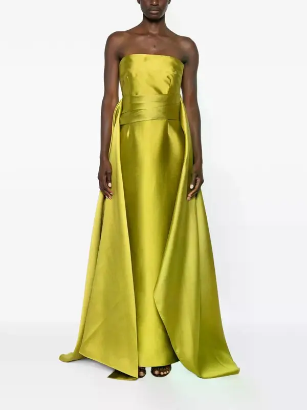 Solace London Strapless Maxi Dress With Central Vent - Green