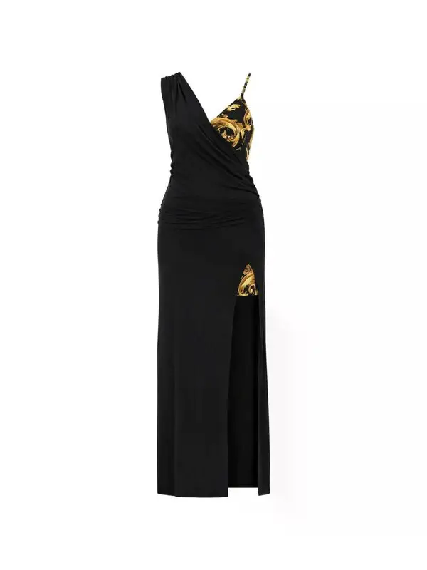 Versace Baroque Print Draped Maxi Dress