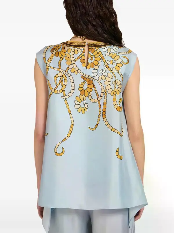 La DoubleJ San Carlo Floral-print Silk Top - Blue