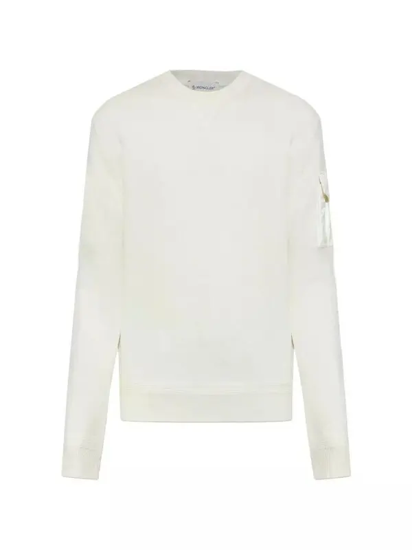 Moncler Cream Wool Crew Neck Sweater With Sleeve Logo Patch - Neutrals