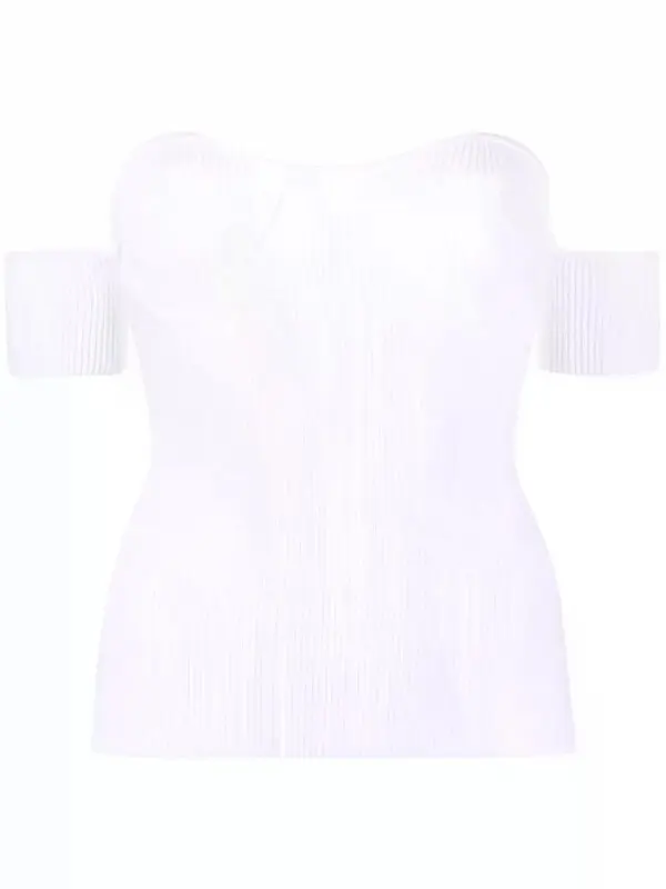 Helmut Lang Ribbed Knit Off-shoulder Top - White