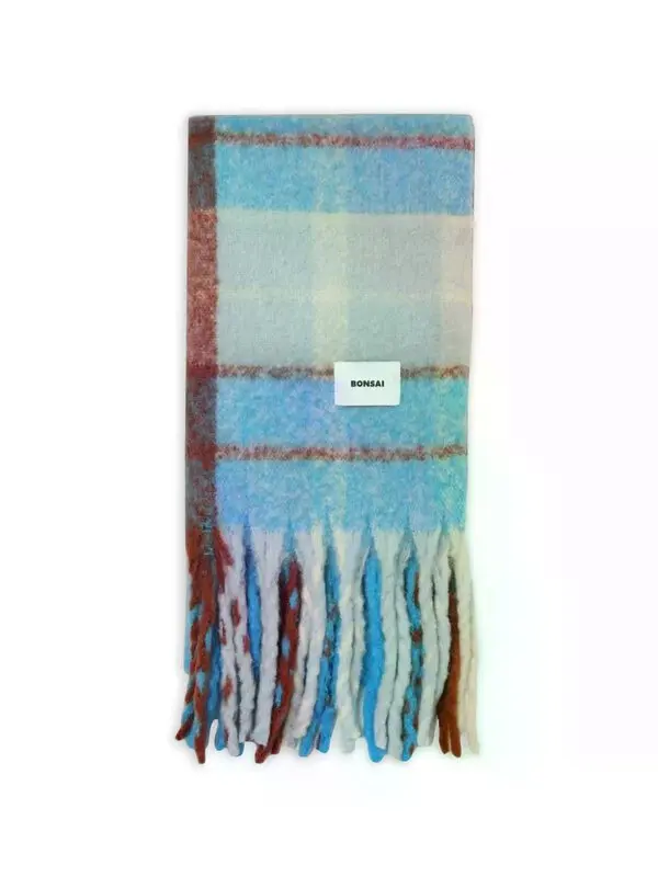BONSAI Azure Check-print Fringed Scarf - Blue