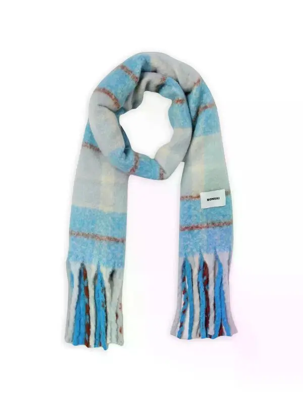 BONSAI Azure Check-print Fringed Scarf