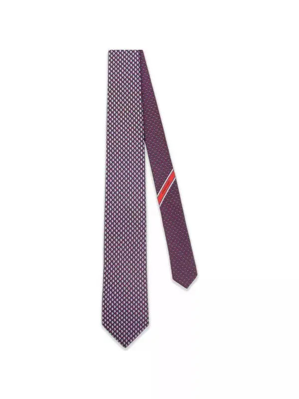 FERRAGAMO Gancini Pegasus Print Silk Tie - Blue