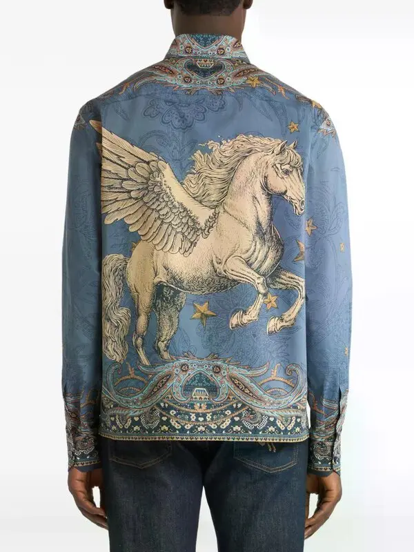 Etro Cotton Muslin Shirt With Placed Pegaso Print