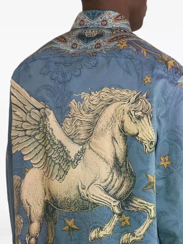 Etro Cotton Muslin Shirt With Placed Pegaso Print