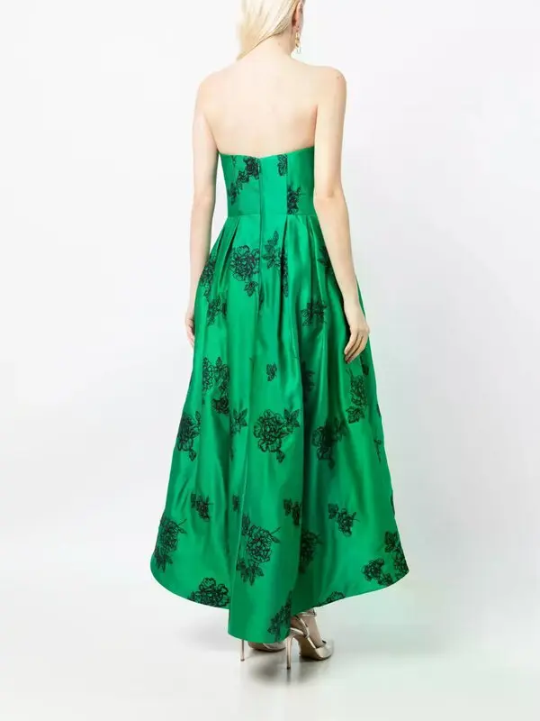 Marchesa Strapless Midi Dress With Floral Embroidery