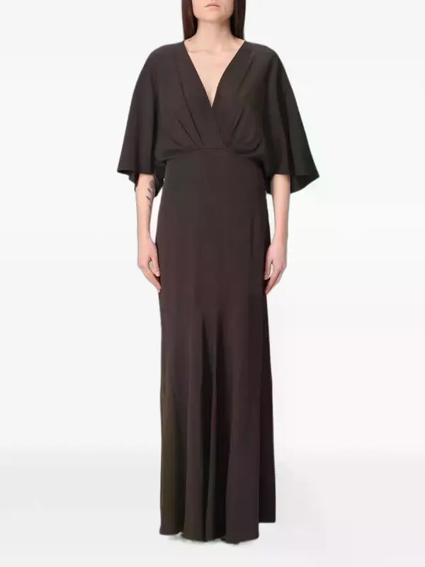 Agnona V-neck Cape-sleeve Maxi Dress - Brown