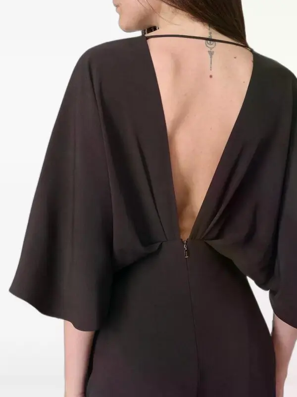 Agnona V-neck Cape-sleeve Maxi Dress - Brown