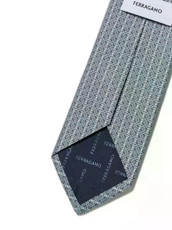 FERRAGAMO Gancini Print Silk Tie - Blue
