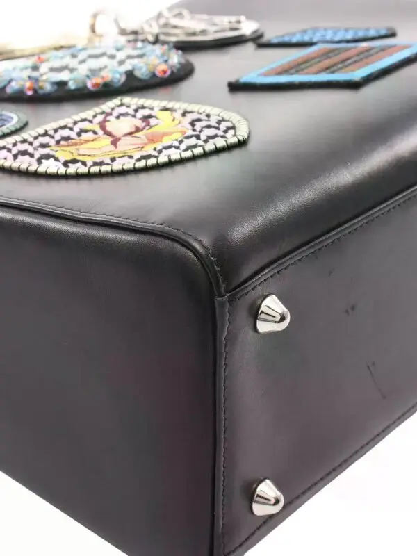 Dior Large Calfskin Patch Embellished Lady Satchel - Black