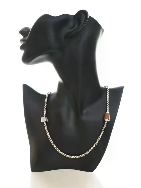 Hermès Palladium Plated Buffalo Horn Swift Leather Meli Melo Necklace - Silver