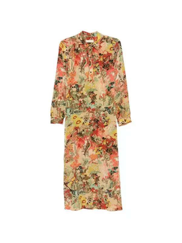 Momoni Silk Floral Print Midi Dress