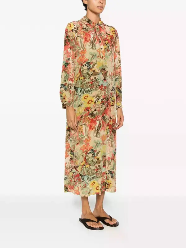 Momoni Silk Floral Print Midi Dress