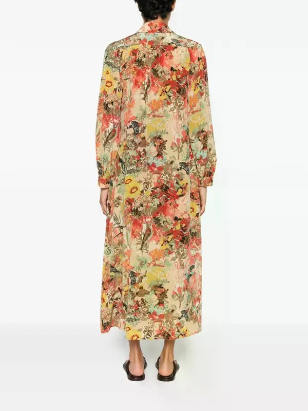 Momoni Silk Floral Print Midi Dress
