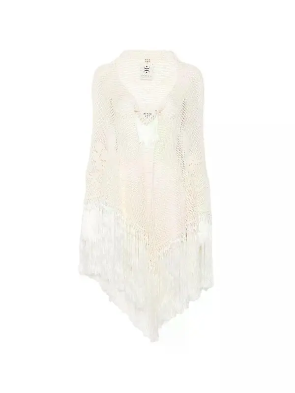 CHIARA IS Crochet Fringed Poncho - White