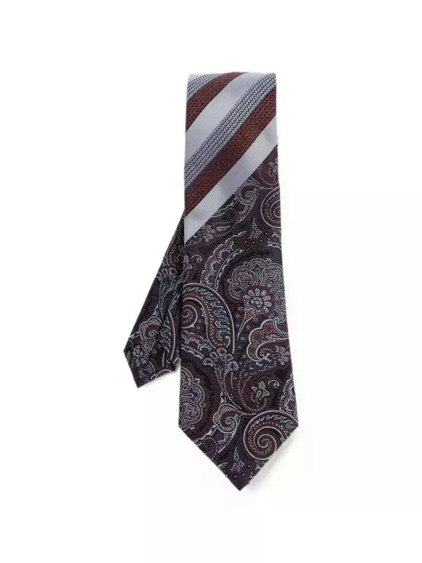 Etro Paisley Stripe Silk Tie - Brown