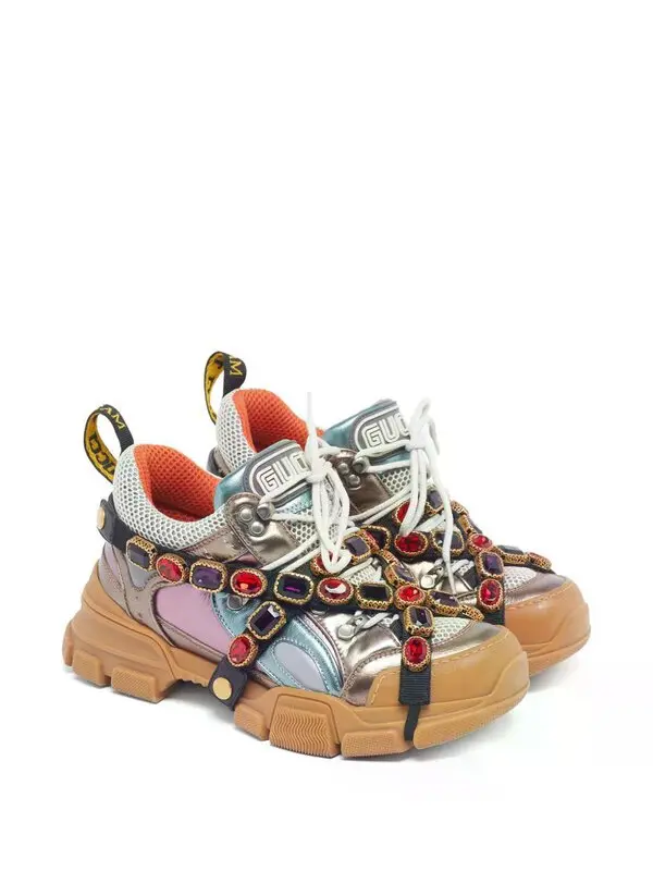 Gucci Flashtrek Crystal-embellished Sneakers - Gold