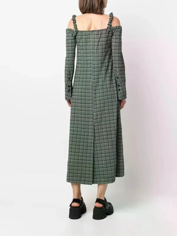GANNI Seersucker Cold-shoulder Dress