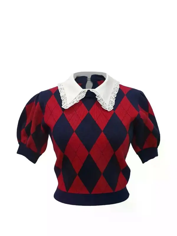 Alessandra Rich Argyle Lace-collar Top