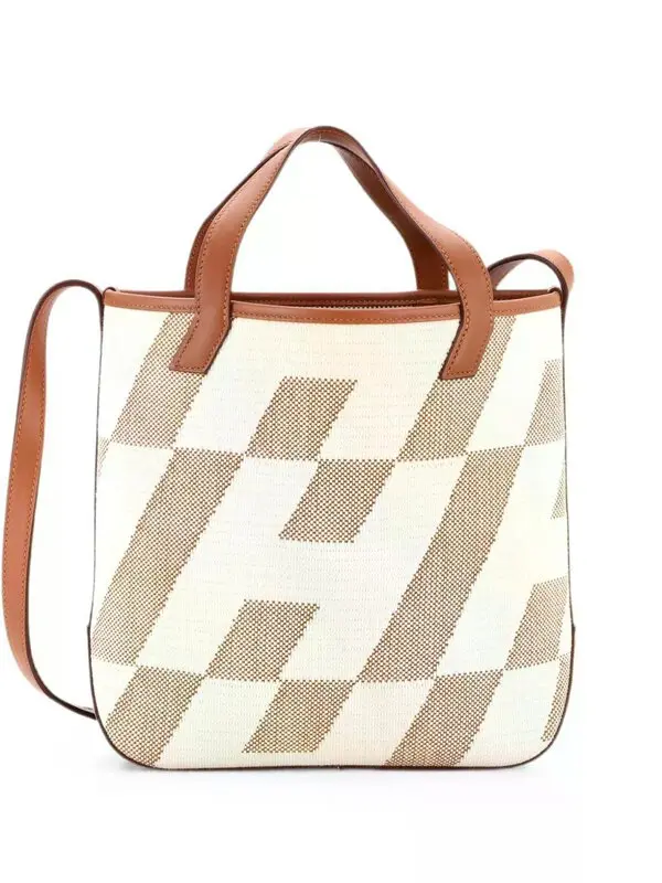 Hermès Cabas H En Biais Tote Canvas With Leather Shoulder Bag - Brown