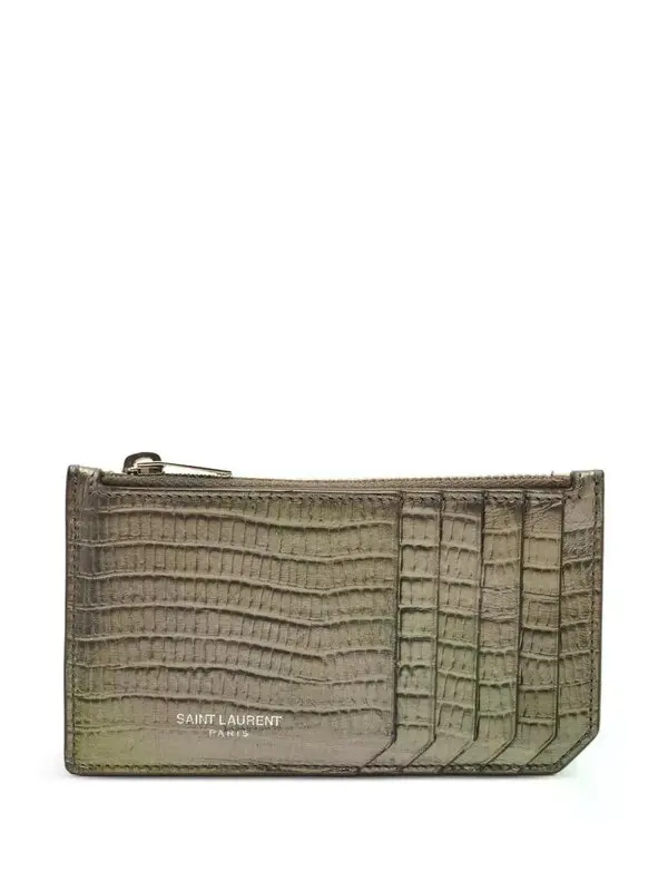 Saint Laurent Lizard-embossed Zip-up Card Holder - Grey