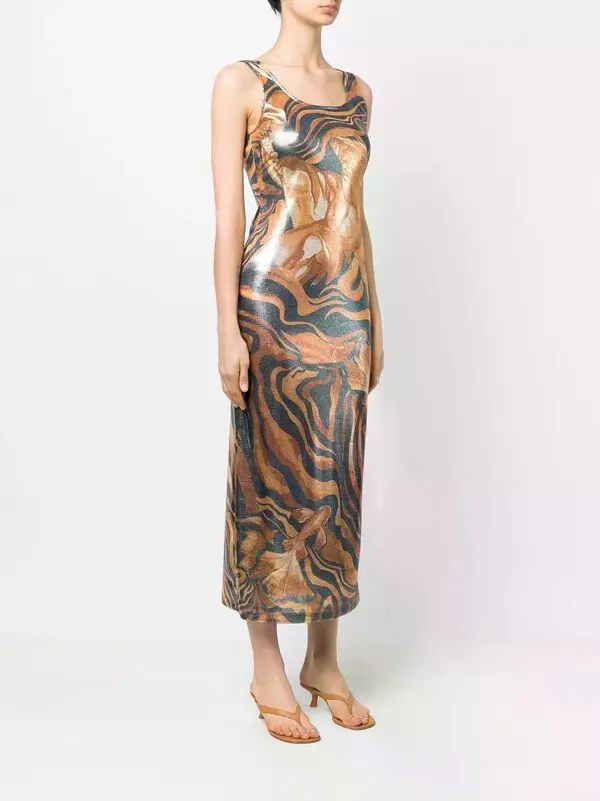 Alberta Ferretti Metallic Swirl Print Dress