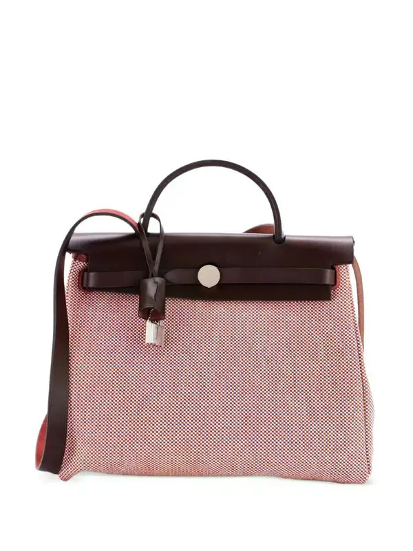 Hermès Herbag Zip Criss Viking Toile And Leather 31 Shoulder Bag - Red