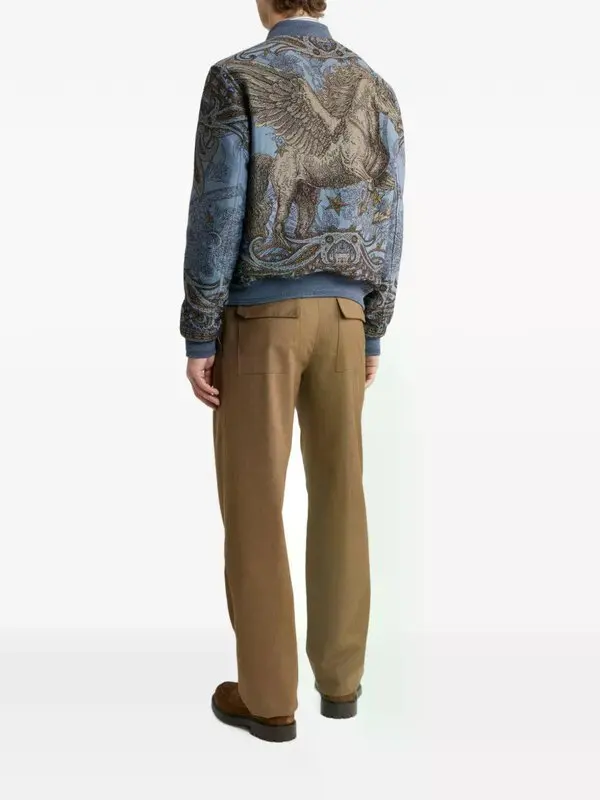 Etro Wool-blend Jacquard Bomber Jacket With Placed Pegaso Motif