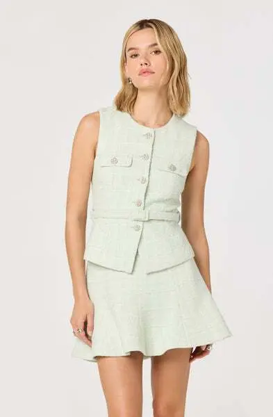 Astr The Label Kelson Sparkly Tweed Belted Vest