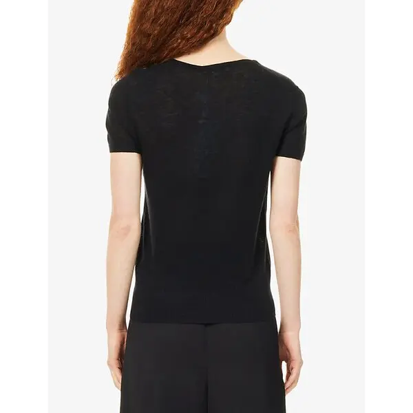 Vince Short Sleeve V-neck Wool Top - Black