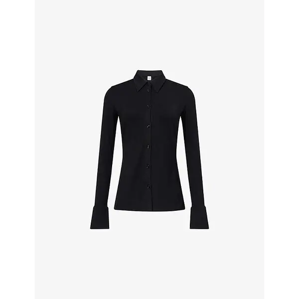 TOTEME Classic Collar Long Sleeve Stretch Jersey Shirt
