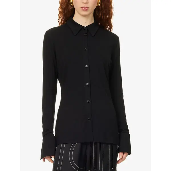 TOTEME Classic Collar Long Sleeve Stretch Jersey Shirt