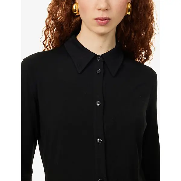 TOTEME Classic Collar Long Sleeve Stretch Jersey Shirt