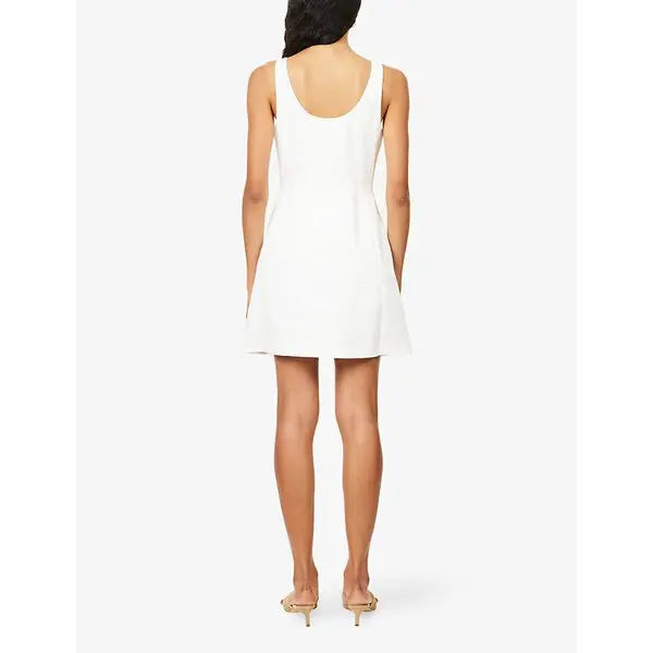 Theory Scoop Neck Button-up Linen Mini Dress