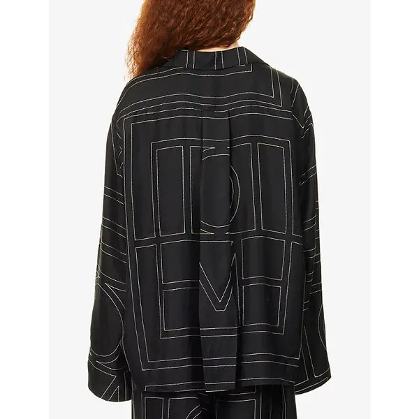 TOTEME Camp Collar Embroidered Silk Shirt - Black