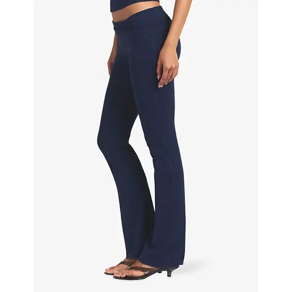SKIMS Foldover Cotton-jersey Flared Trousers - Navy